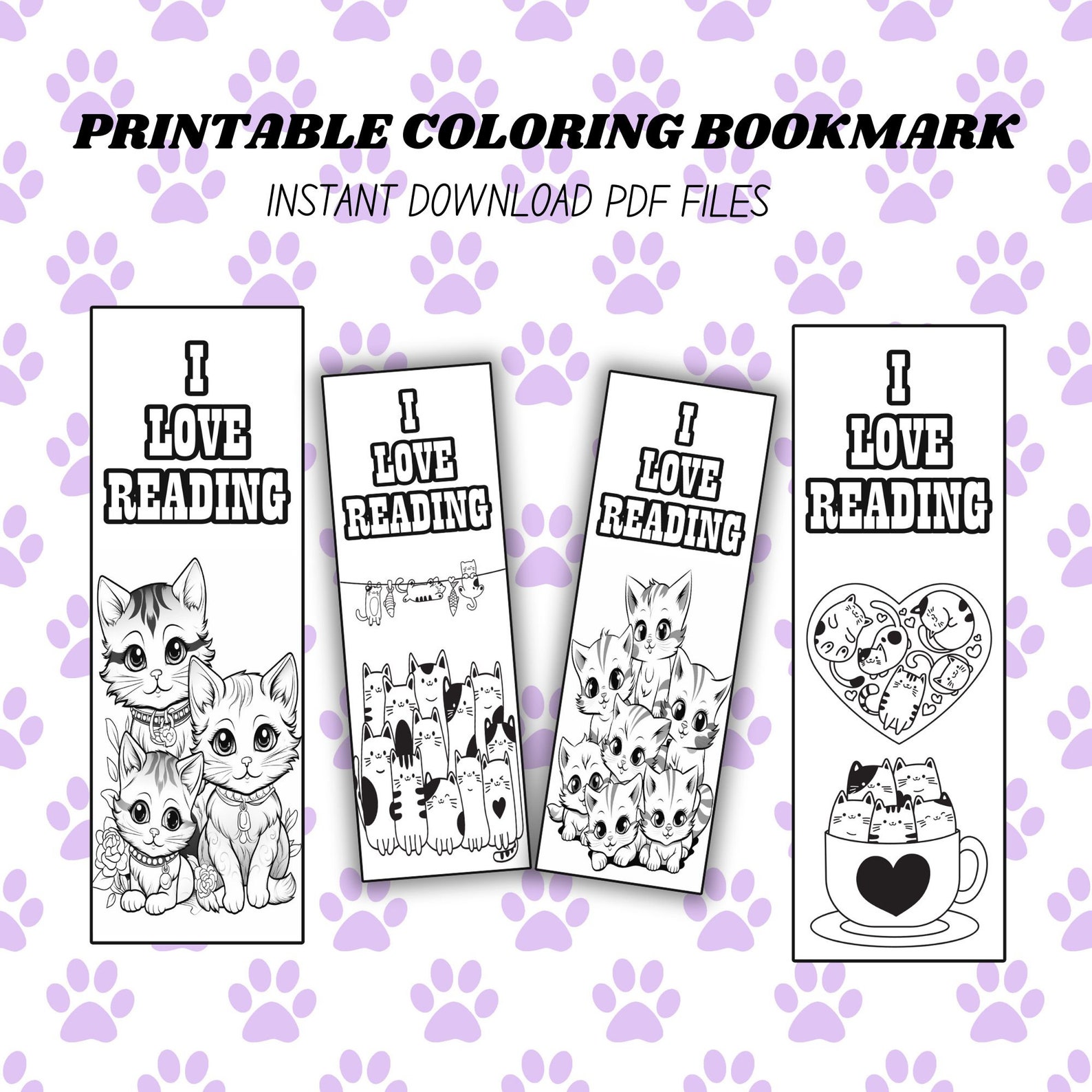Printable Color Your Own Kitty Bookmarks for Kids Cat Lover Bookmark ...