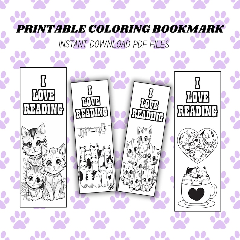 Printable Color Your Own Kitty Bookmarks for Kids Cat Lover Bookmark ...