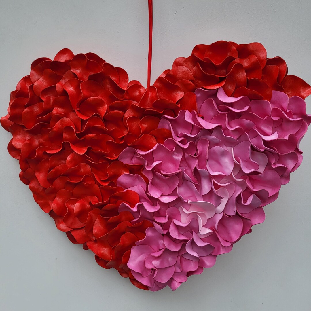 Red Pink Heart Wall Hanging, Red Heart Door Wreath, Valentine Wreath ...