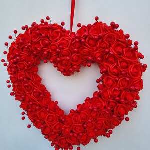 Red Rose HEART WREATH, Valentine Wreath, Heart Shaped Rose Wreath ...