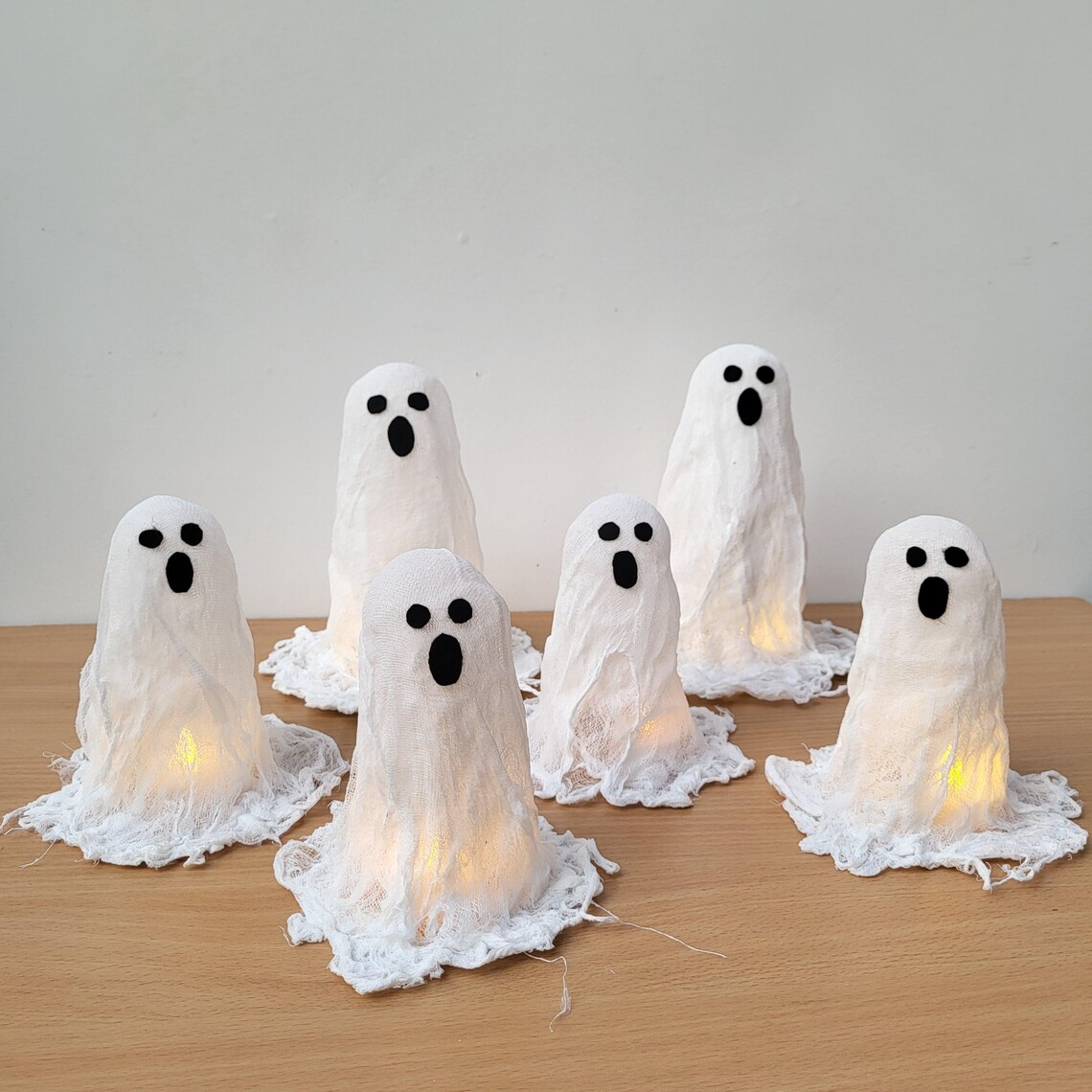 6 Handmade Ghosts Tea Light Holder, Halloween Night Light, Spooky ...
