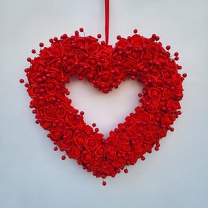 Red Rose HEART WREATH, Valentine Wreath, Heart Shaped Rose Wreath ...