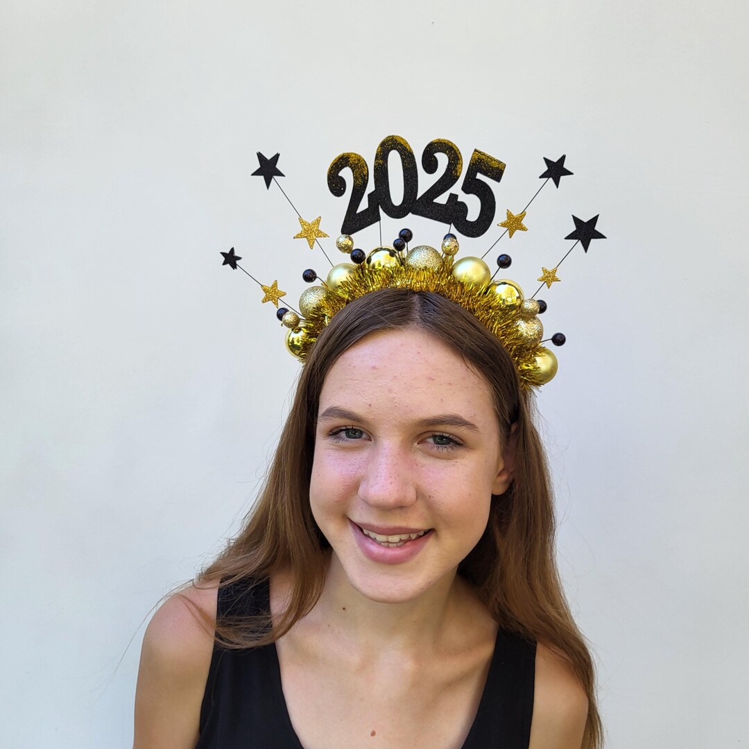 Black and Gold 2025 Crown New Years Eve Crown, 2025 Headband, 2025 ...