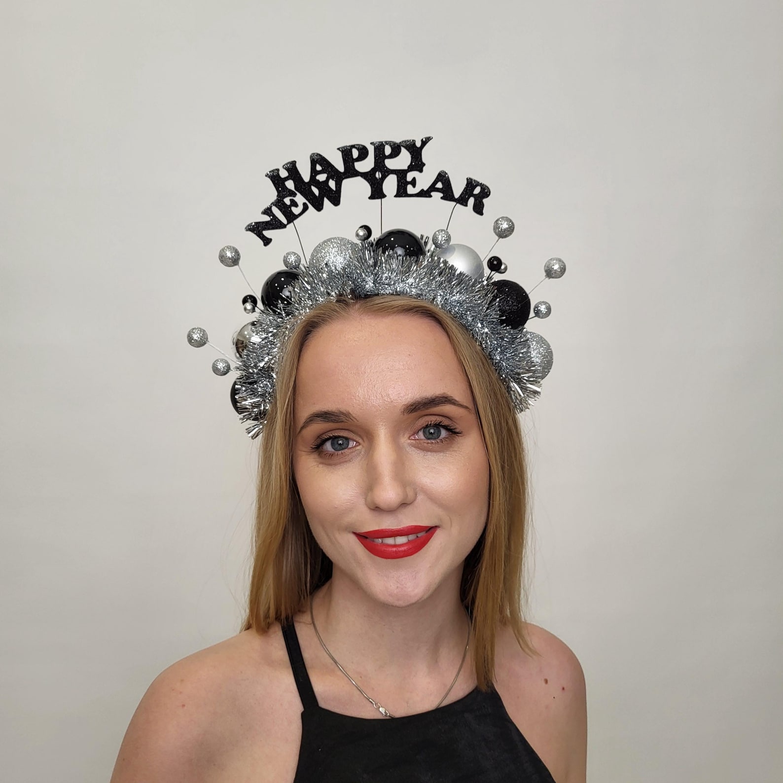 Glitter Happy New Year Headband, Black and Silver New Years Eve Crown ...