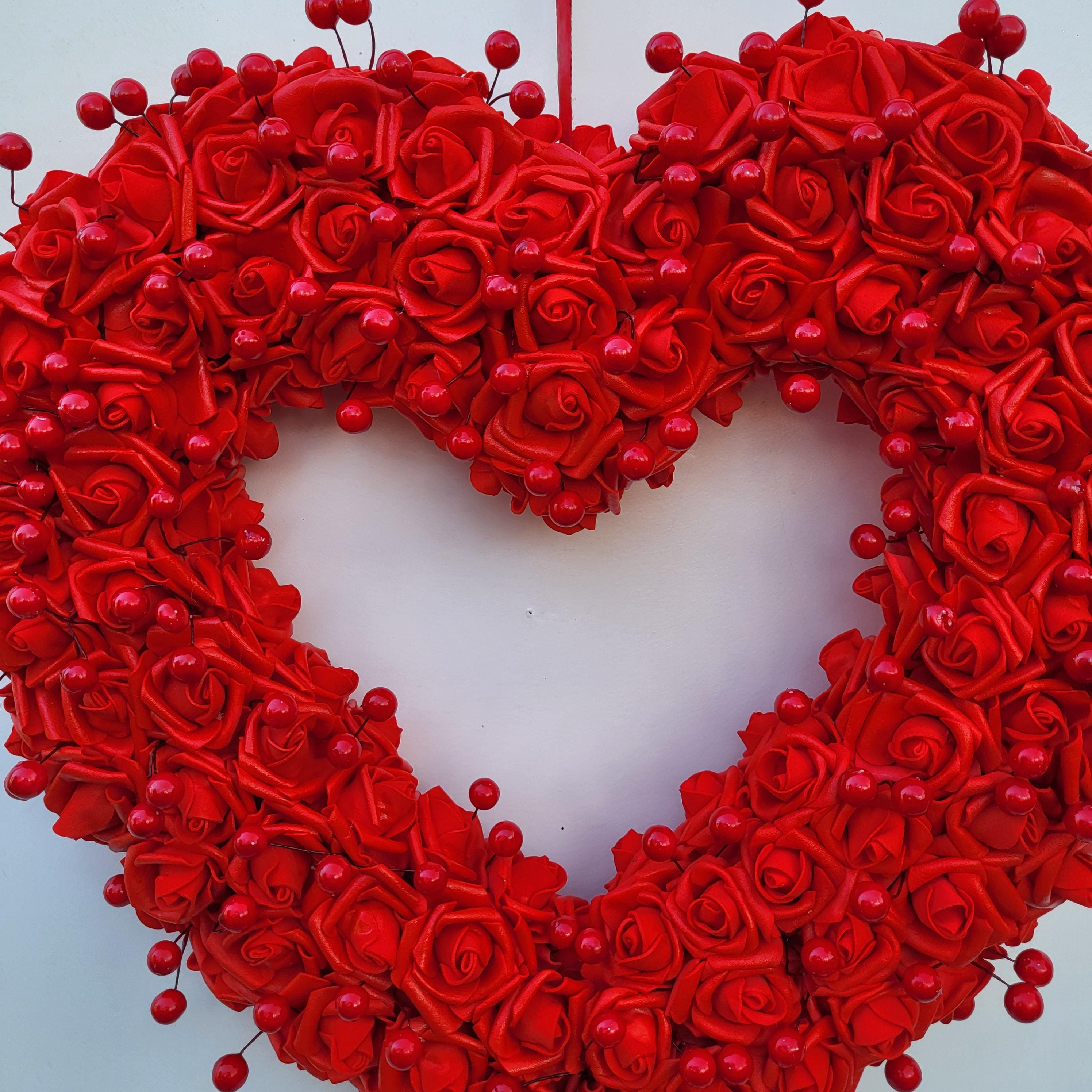 Red Rose HEART WREATH, Valentine Wreath, Heart Shaped Rose Wreath ...