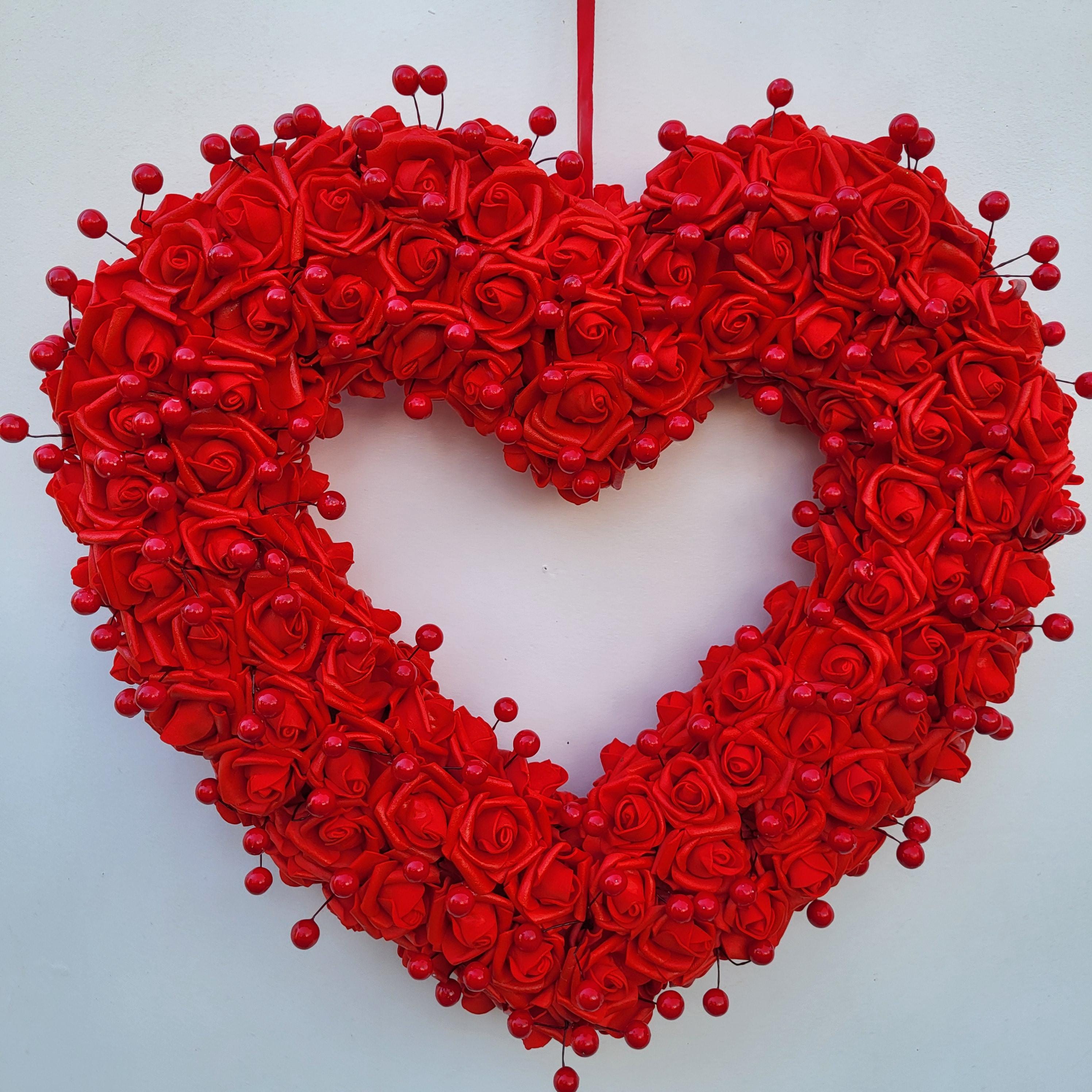 Red Rose HEART WREATH, Valentine Wreath, Heart Shaped Rose Wreath ...