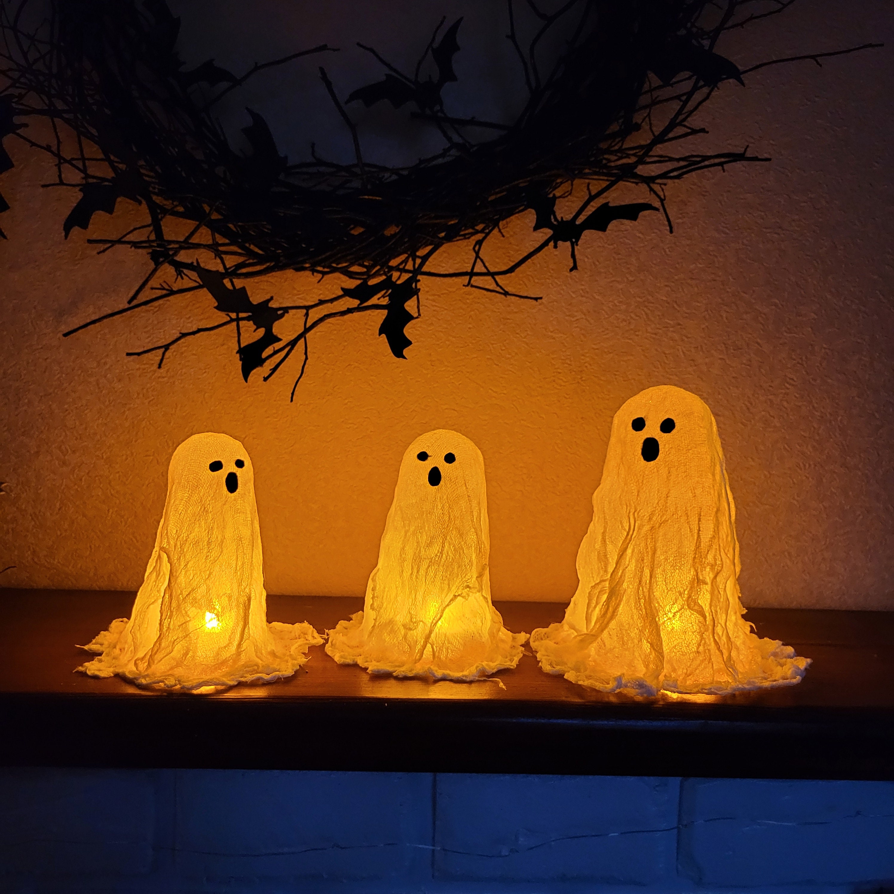 3 Handmade Ghosts Tea Light Holder, Halloween Night Light, Spooky ...