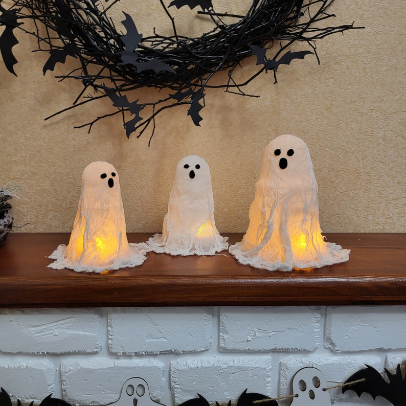 3 Handmade Ghosts Tea Light Holder, Halloween Night Light, Spooky ...
