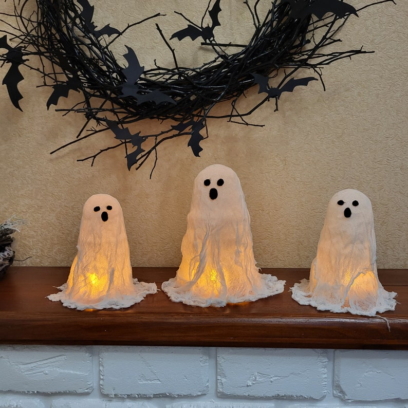 3 Handmade Ghosts Tea Light Holder, Halloween Night Light, Spooky ...
