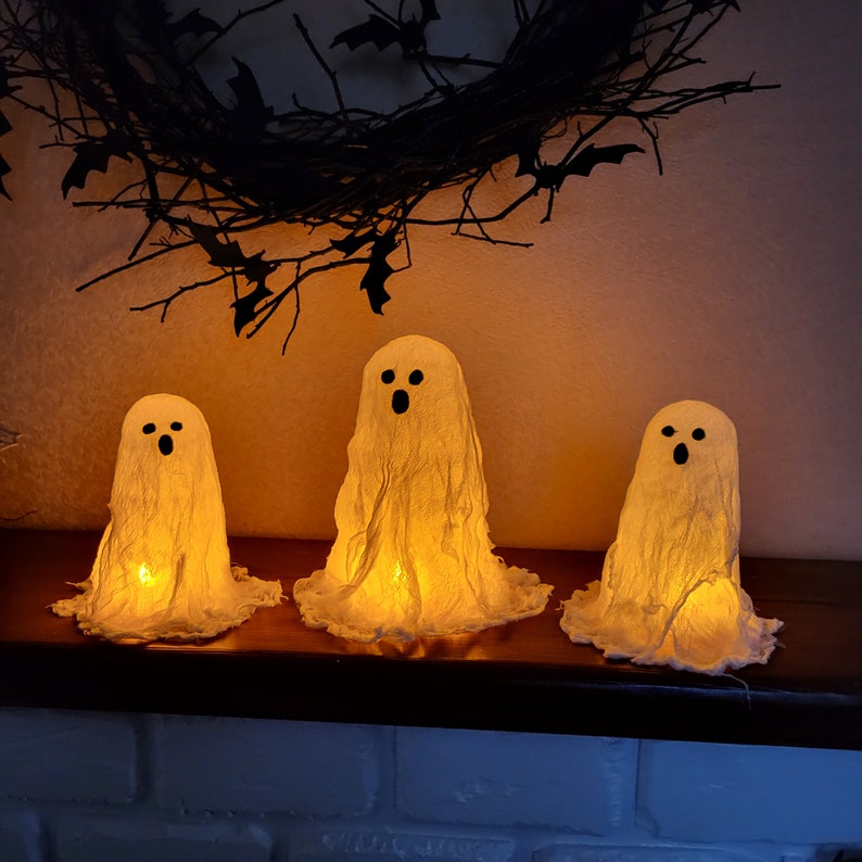 3 Handmade Ghosts Tea Light Holder, Halloween Night Light, Spooky ...