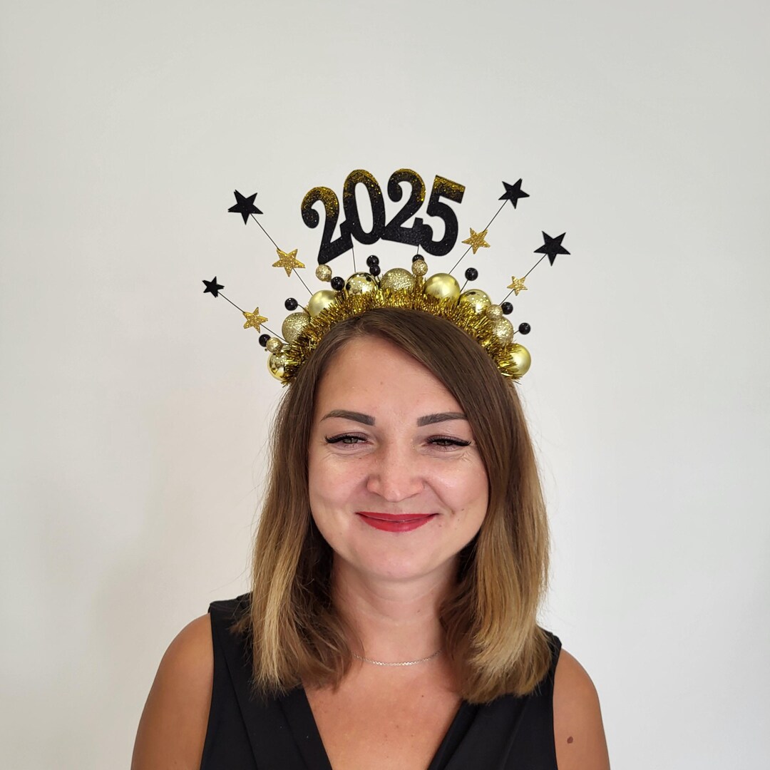 Black and Gold 2025 Crown New Years Eve Crown, 2025 Headband, 2025 ...