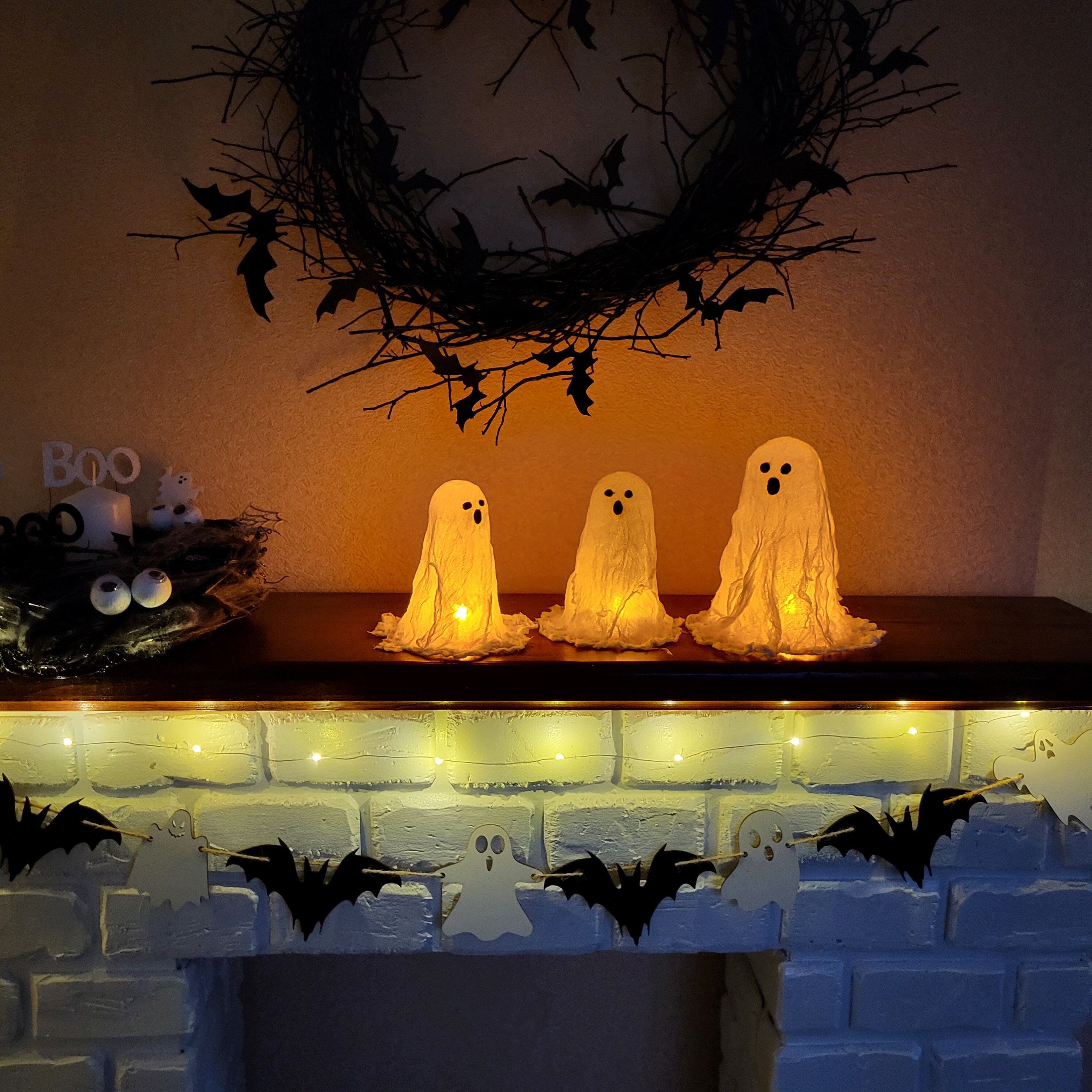 3 Handmade Ghosts Tea Light Holder, Halloween Night Light, Spooky ...
