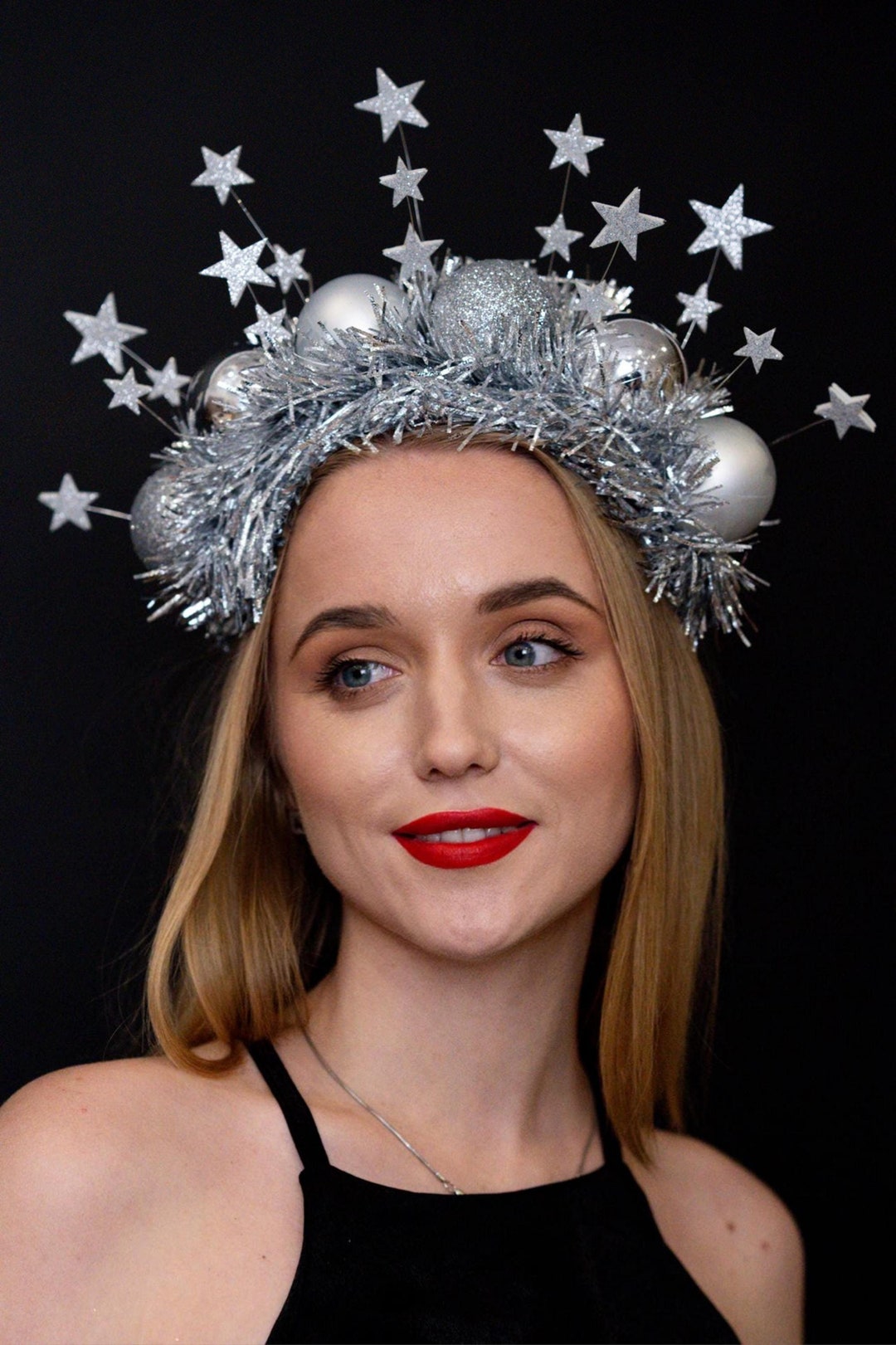 Silver New Years Eve Crown, Silver Stars Crown, Silver Tinsel Bauble ...