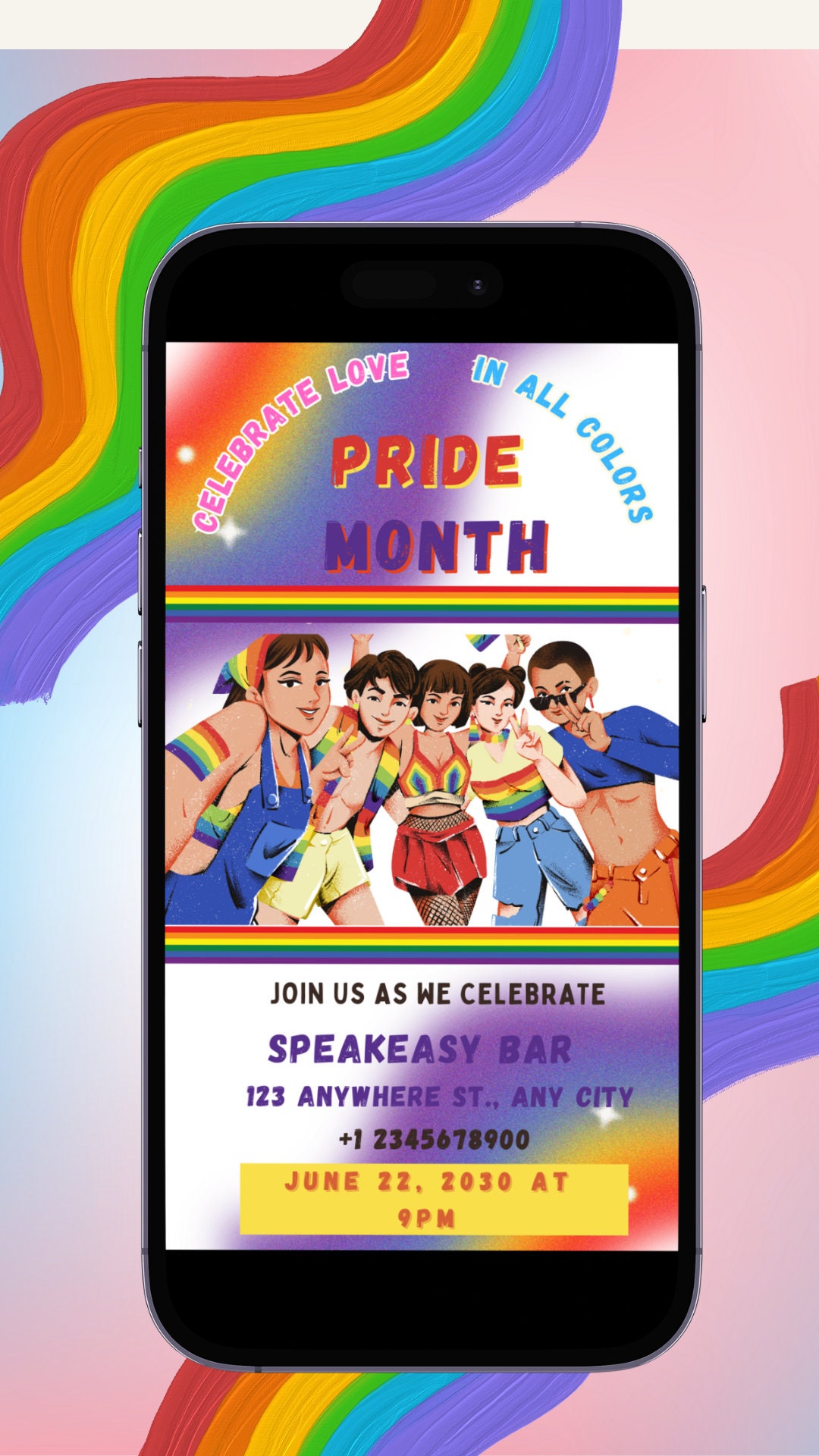 Editable Pride Party Invitation for Instagram Stories - Rainbow, LGBTQ+ ...