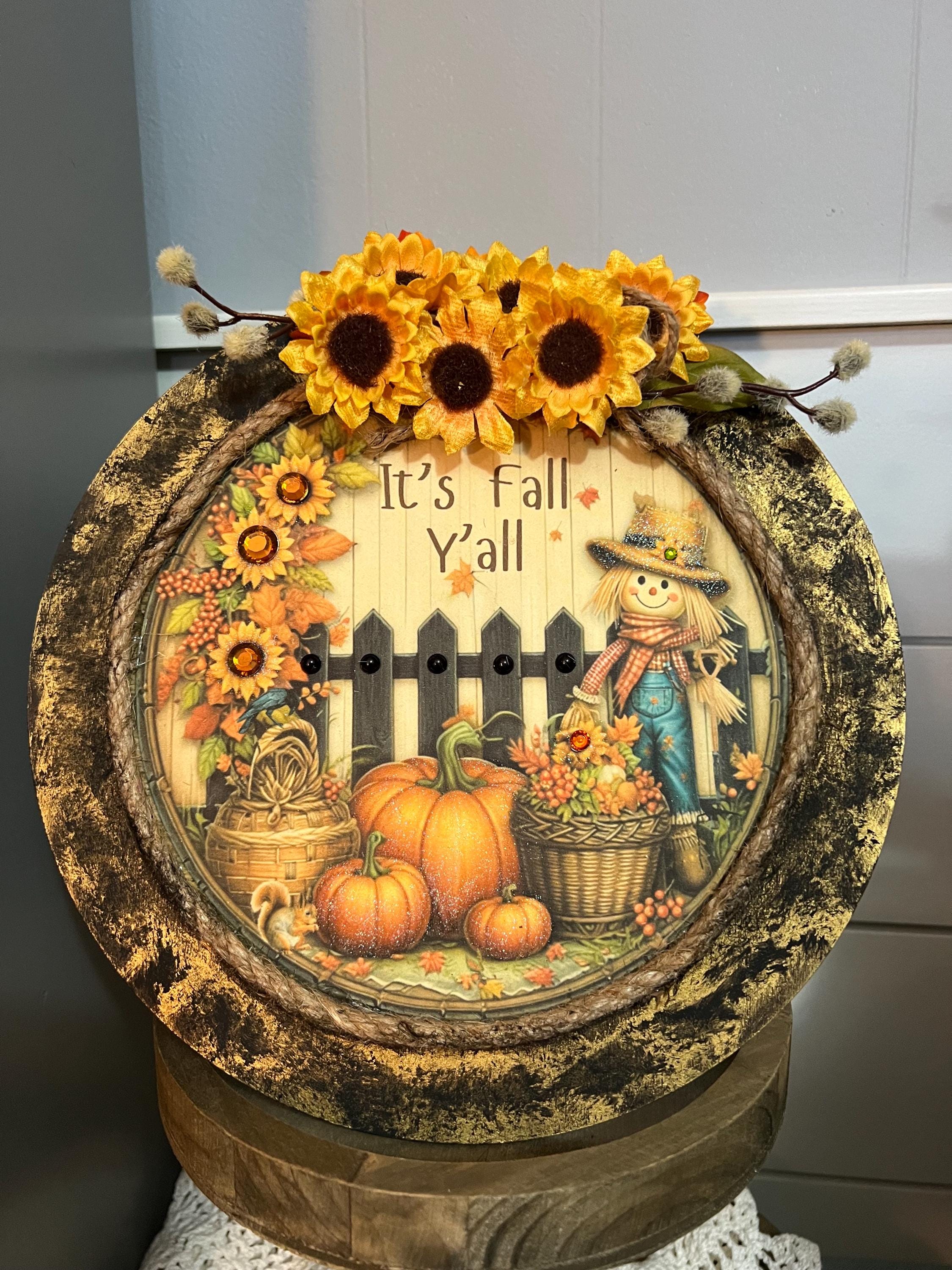 Cute Fall Scarecrow Round Wood Decor - Etsy