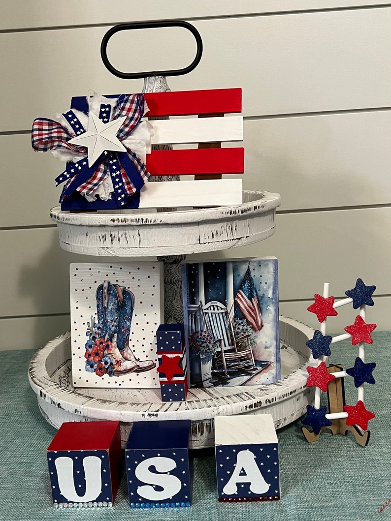 July 4th Flag Patriotic Independence Day Tier Tray Decor - Etsy
