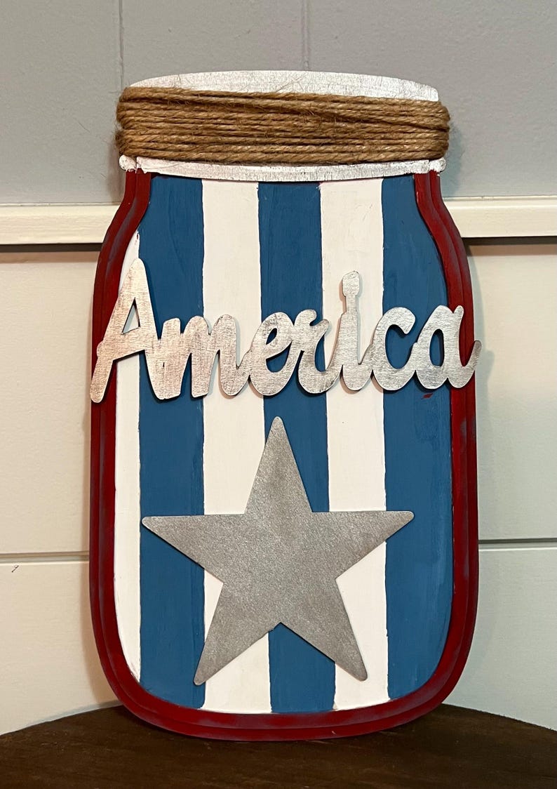 Patriotic Mason Jar Wooden With America Words - Etsy