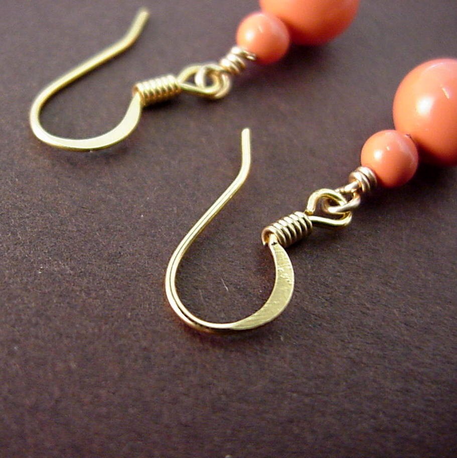 Salmon Coral Pearl Earrings - Peach Coral Drop Earrings for Bridesmaids ...