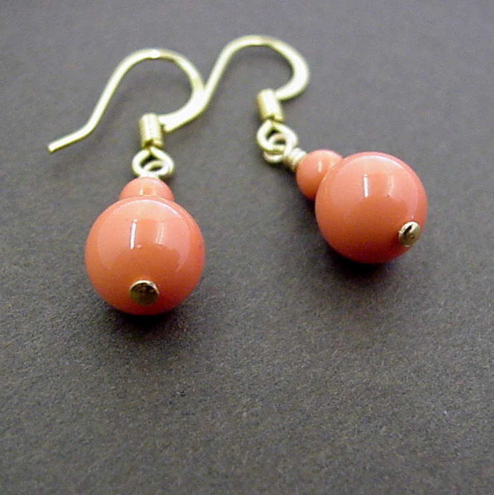 Salmon Coral Pearl Earrings - Peach Coral Drop Earrings for Bridesmaids ...