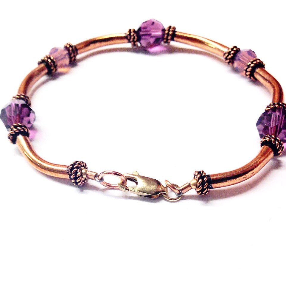 Amethyst Kristall Armband Kupfer Armband Kupfer Schmuck Lila Perlen Armband Geschenk für Frau ...