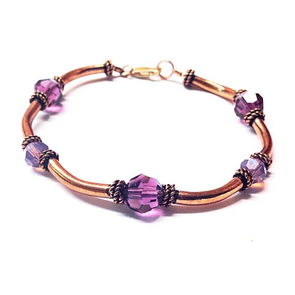 Amethyst Kristall Armband Kupfer Armband Kupfer Schmuck Lila Perlen Armband Geschenk für Frau ...