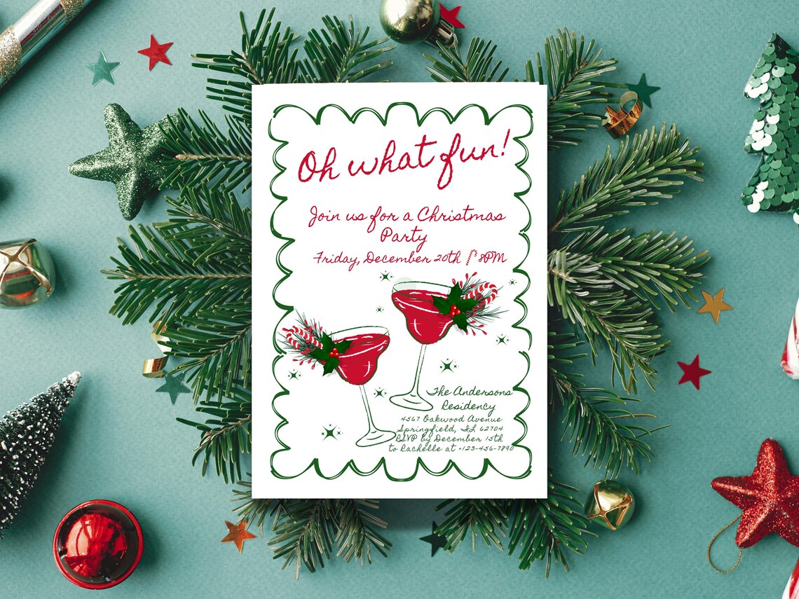 Oh What Fun Christmas Party Invitation Template | Hand Drawn Christmas ...