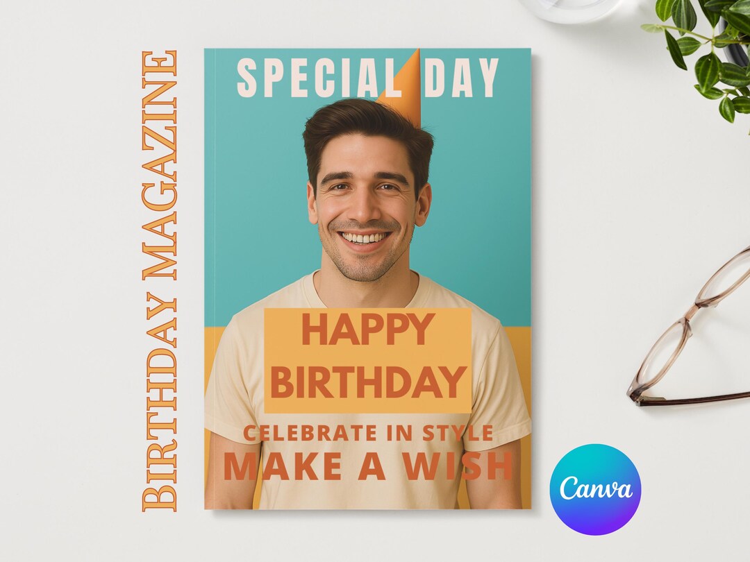 Personalized Birthday Magazine Template | DIY Gift for Him (canva ...