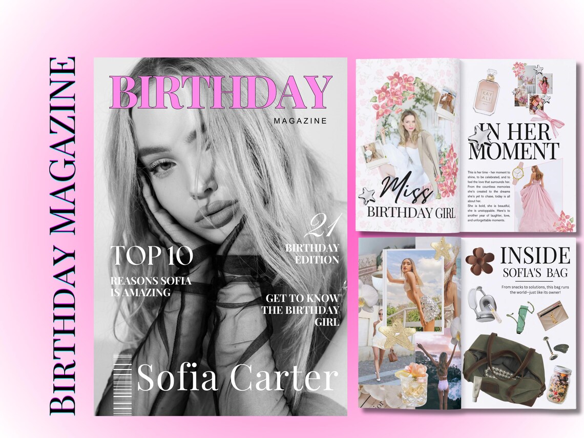 Personalized Birthday Magazine Template: Vogue-inspired Gift (digital ...