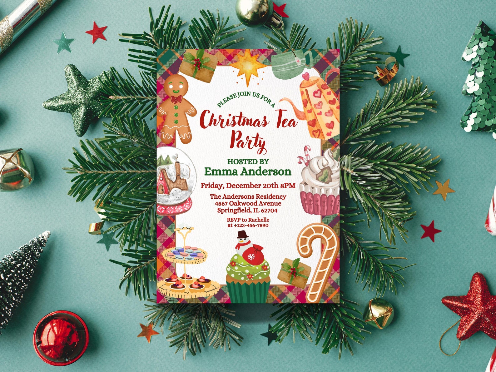 Gingerbread Christmas Tea Party Invitation Template (editable in Canva ...
