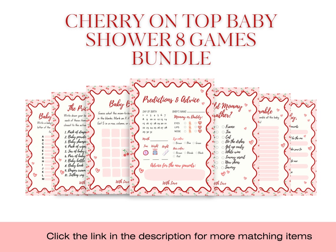 Cherry on Top Baby Shower Games Bundle Cherry Baby Shower Games Bundle ...