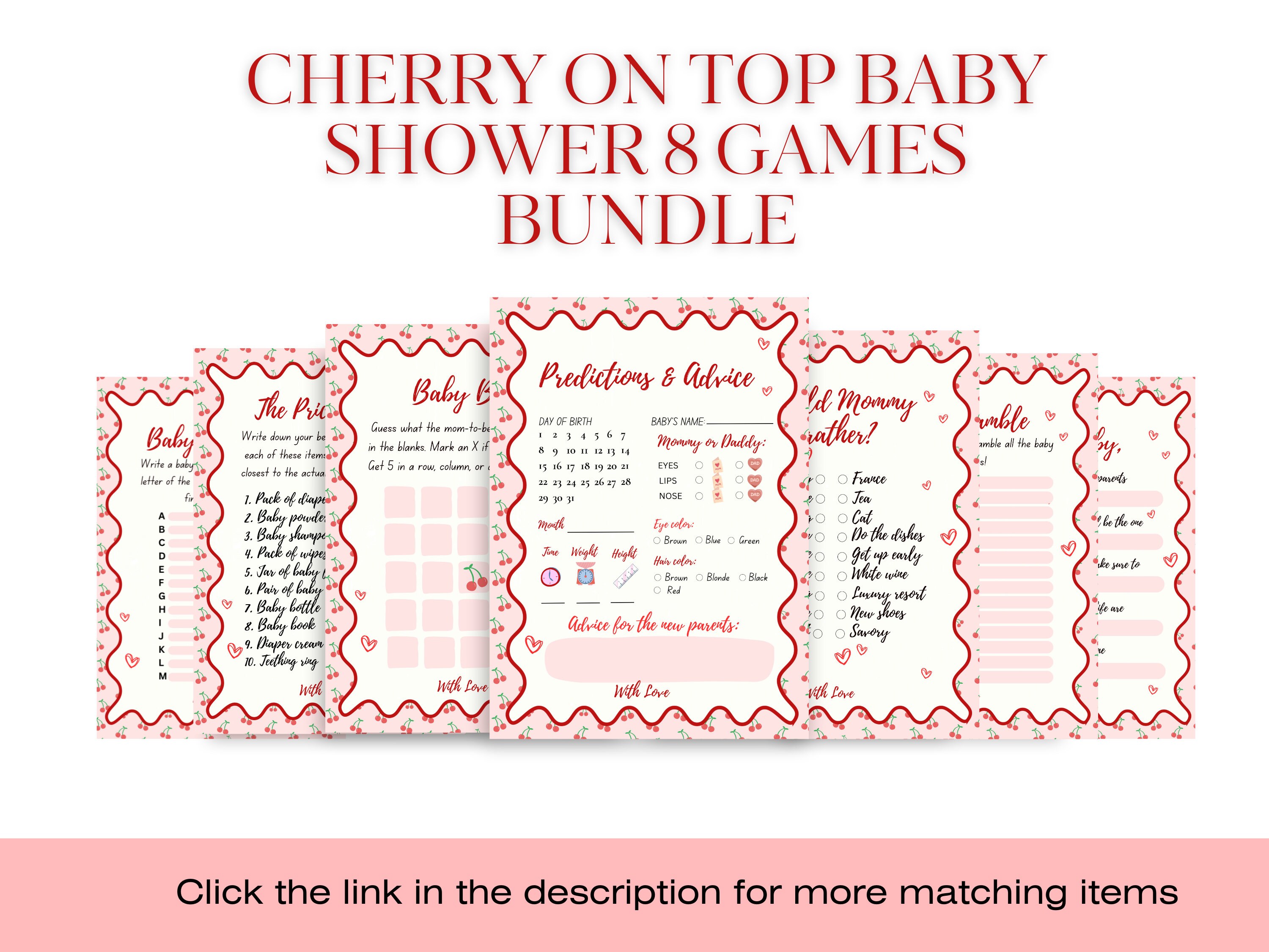 Cherry on Top Baby Shower Games Bundle Cherry Baby Shower Games Bundle ...