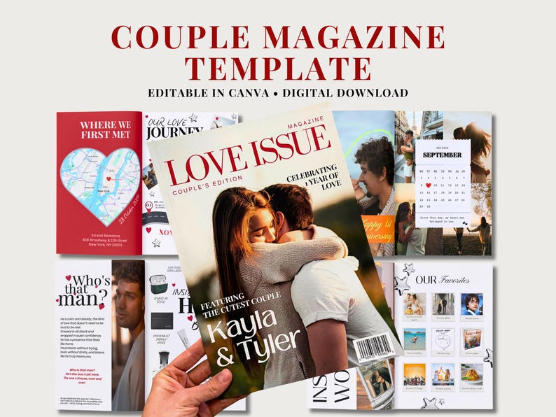 Couple Love Story Magazine Template, Editable Canva Anniversary Gift ...