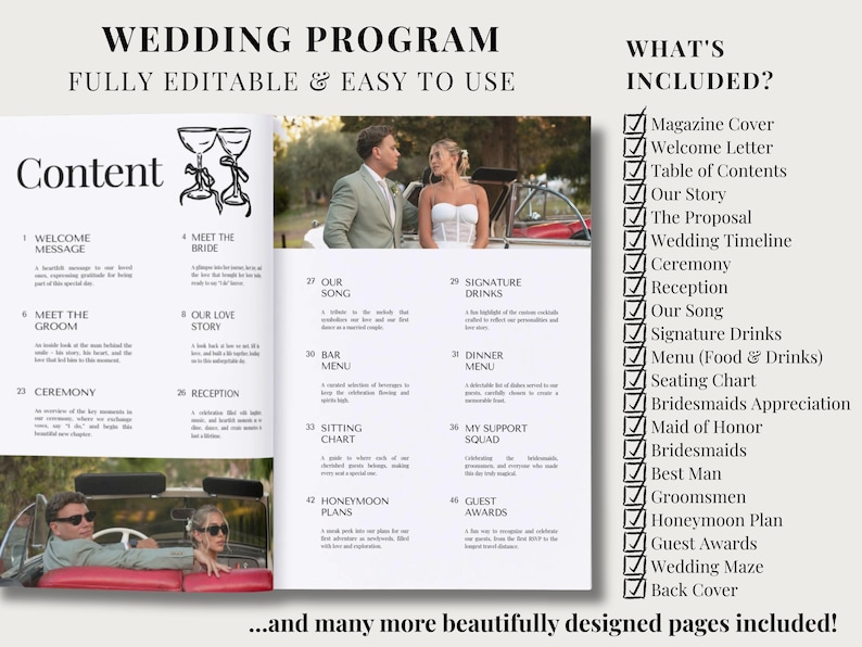 Customizable Wedding Magazine Template | 62 Page Editable Canva Program ...