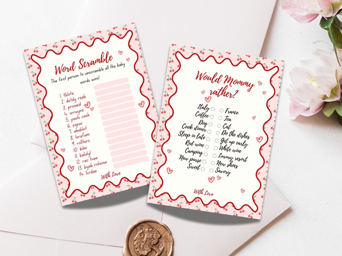 Cherry on Top Baby Shower Games Bundle Cherry Baby Shower Games Bundle ...