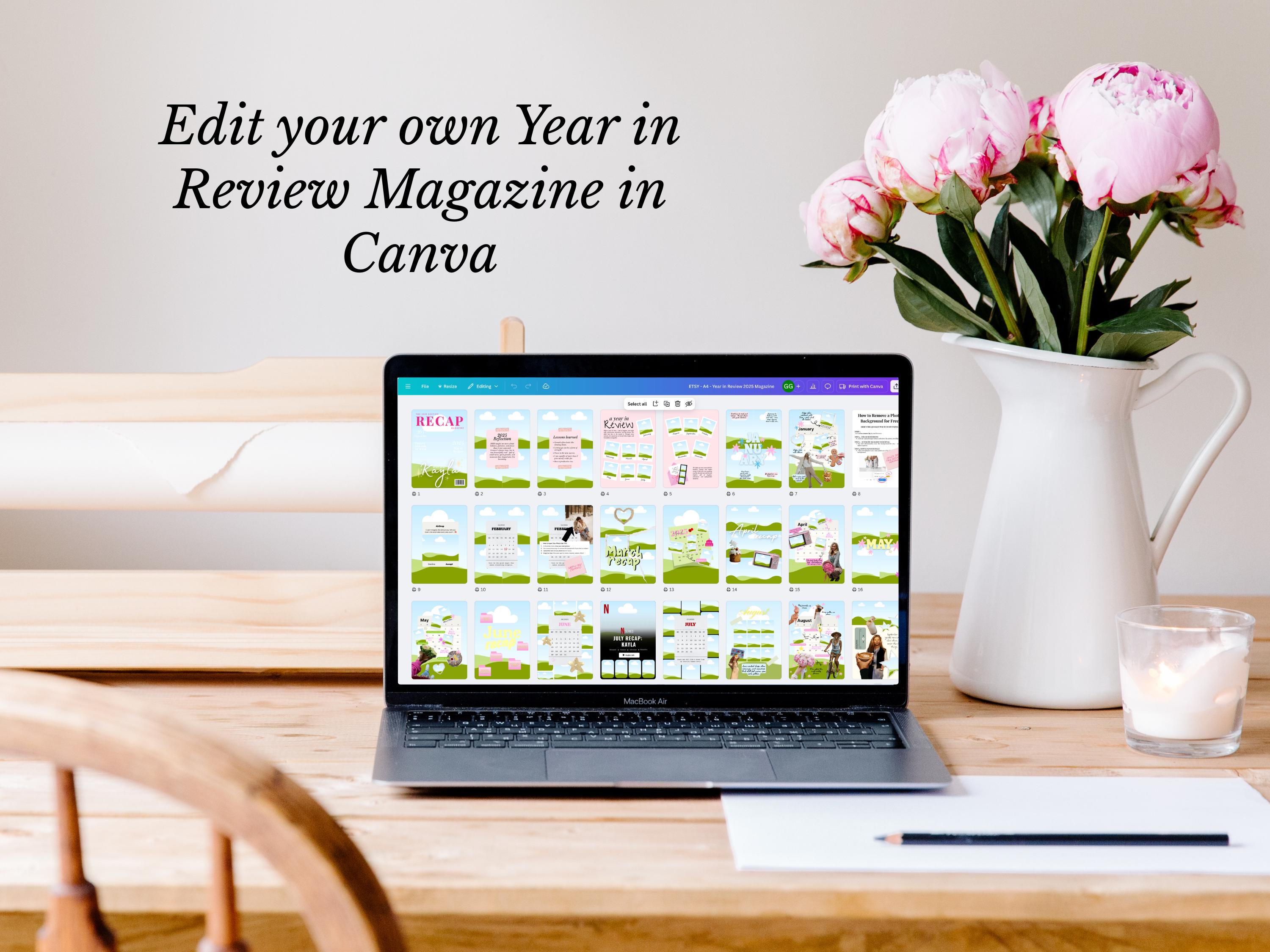 Year in Review Canva Magazine Template | Reflection Journal (digital ...