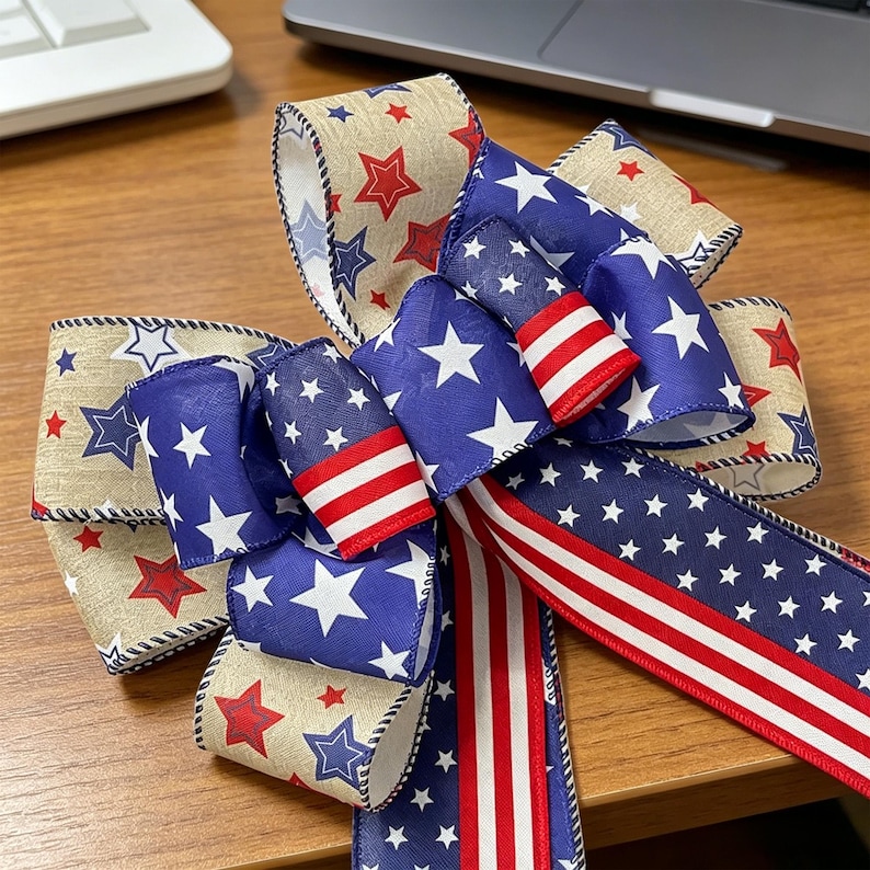 250th Anniversary Patriotic Bow, USA Independence Day Wreath Bow, Red ...