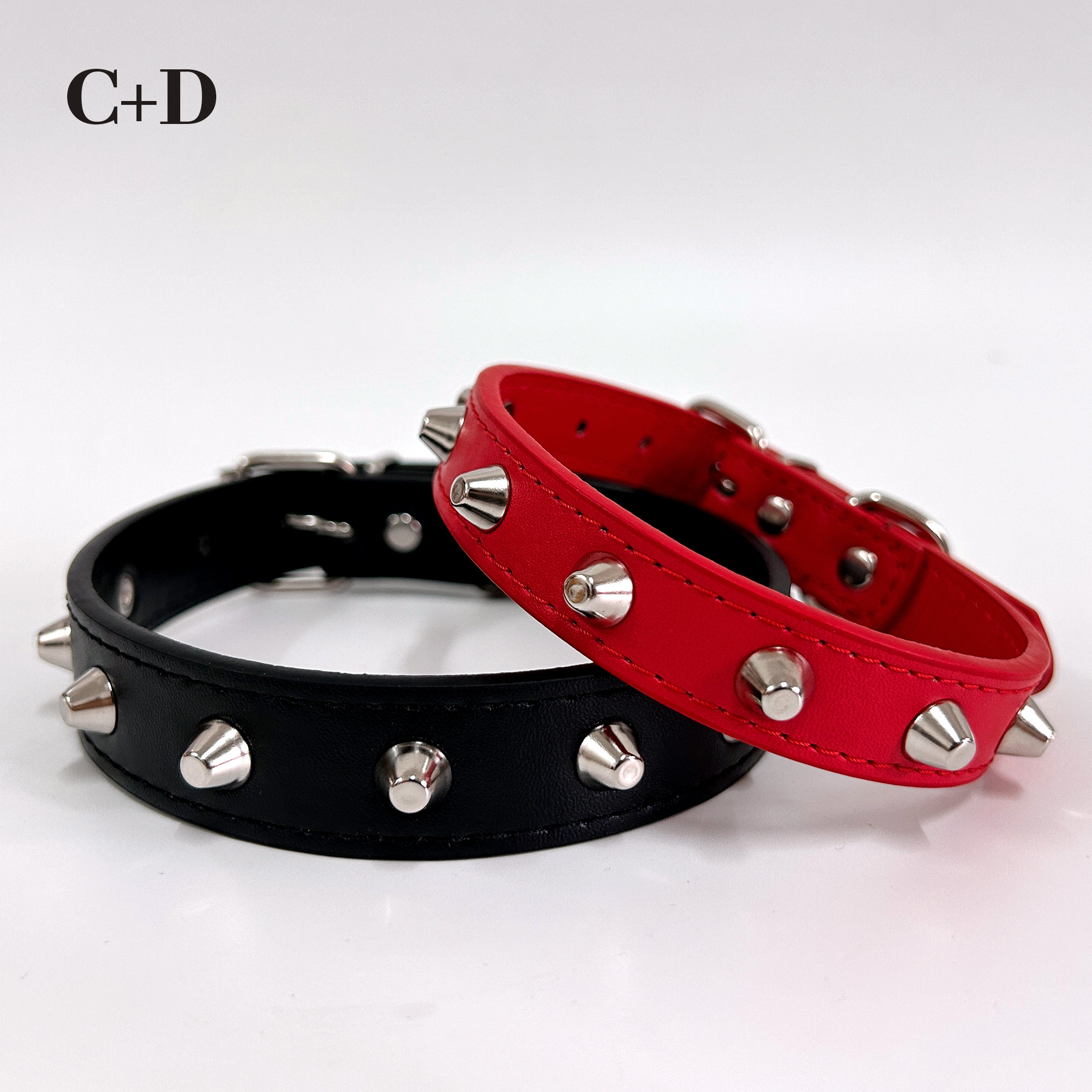 Black/red Solid Colored Rivet Leather Collar for Humans,adjustable ...