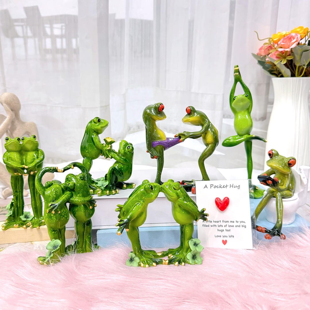 Handmade Glass Funny Frog Couples Ornament,frog in Toilet Figurine ...