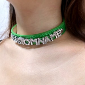 Multi Color Personalized Leather Collar for Humans,a Sparkling Diamond ...