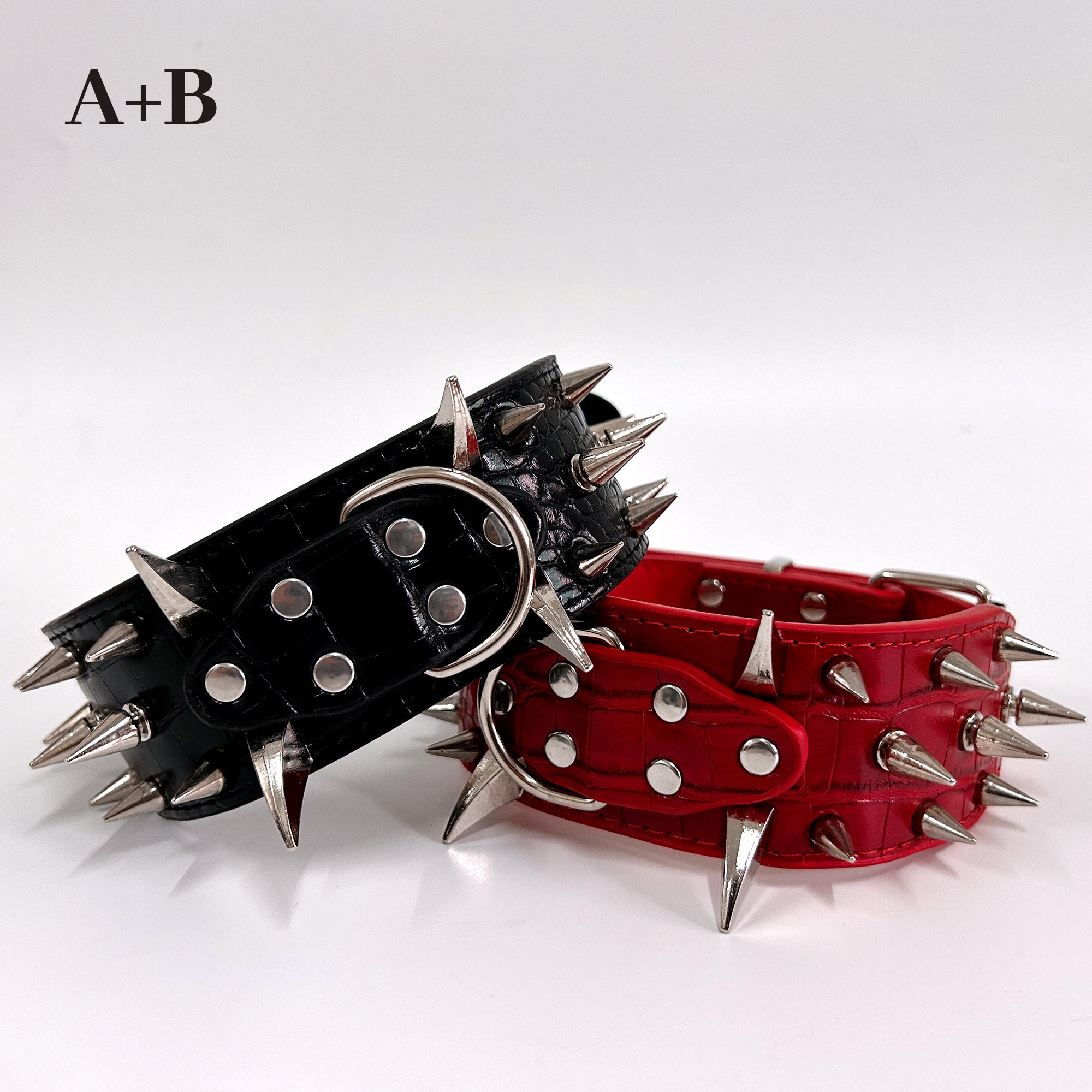 Black/red Solid Colored Rivet Leather Collar for Humans,adjustable ...