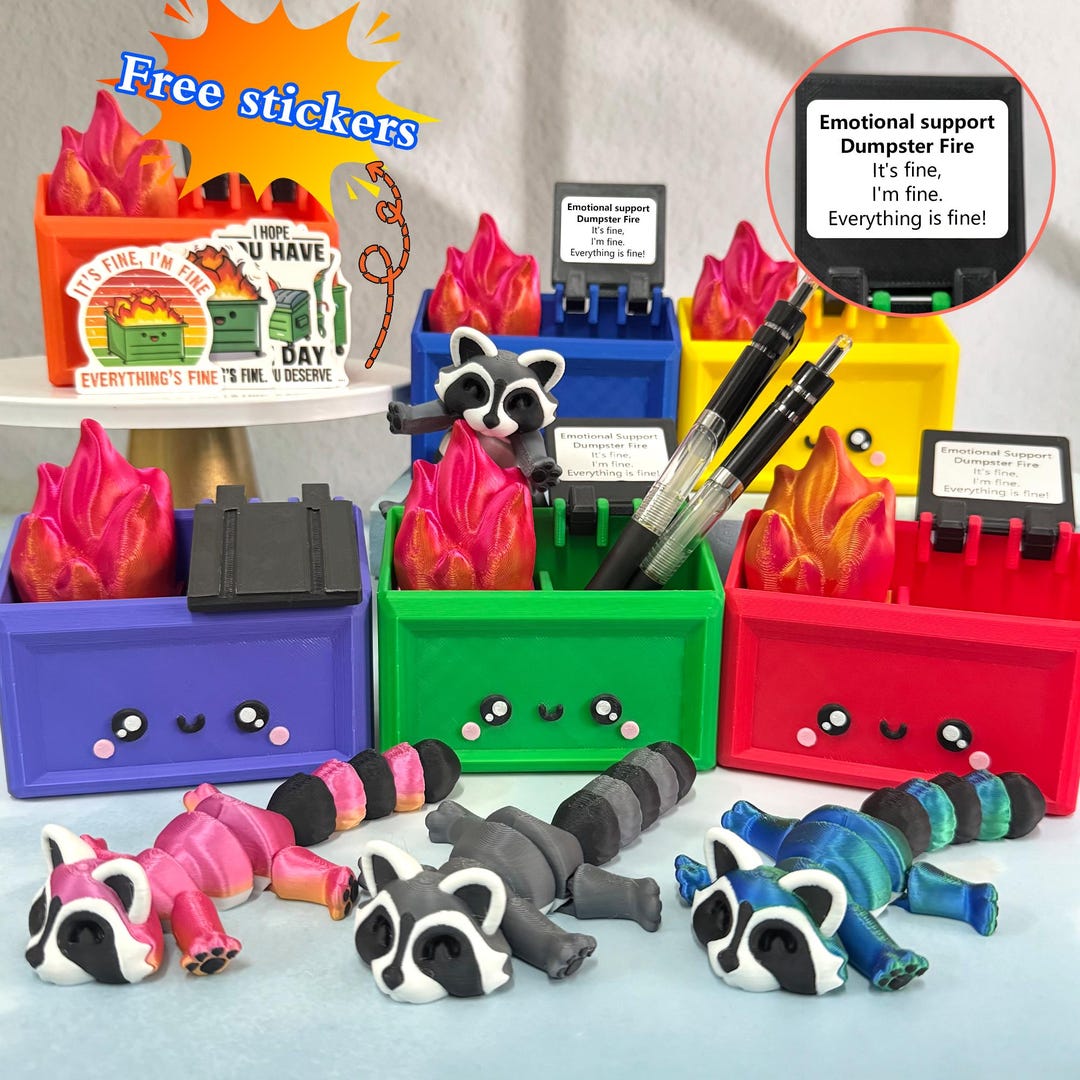 Dumpster Fire Pen Holder,3d Printed Raccoon,dumpster Fire Office Decor ...