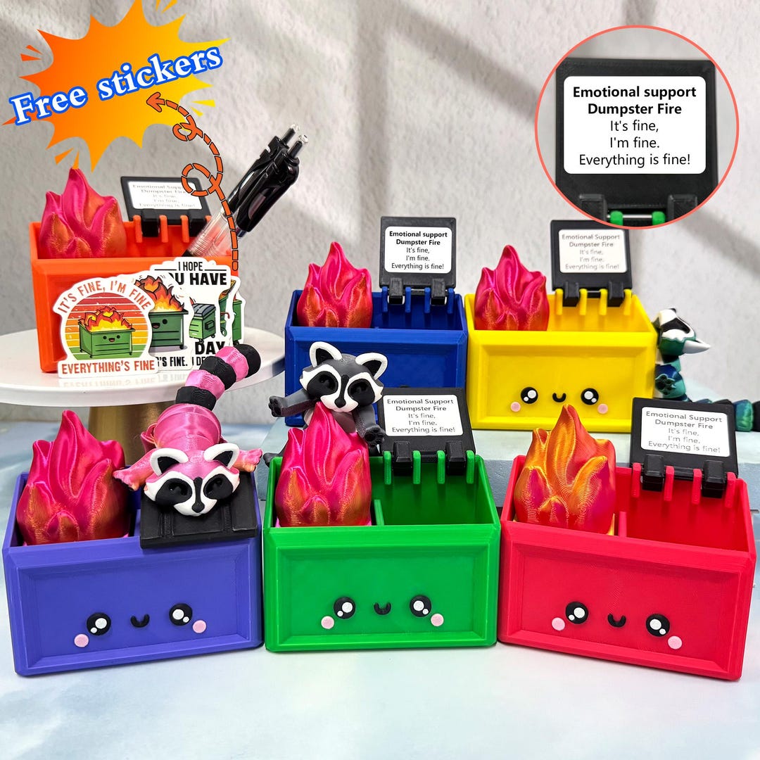 Dumpster Fire Pen Holder,3d Printed Raccoon,dumpster Fire Office Decor ...