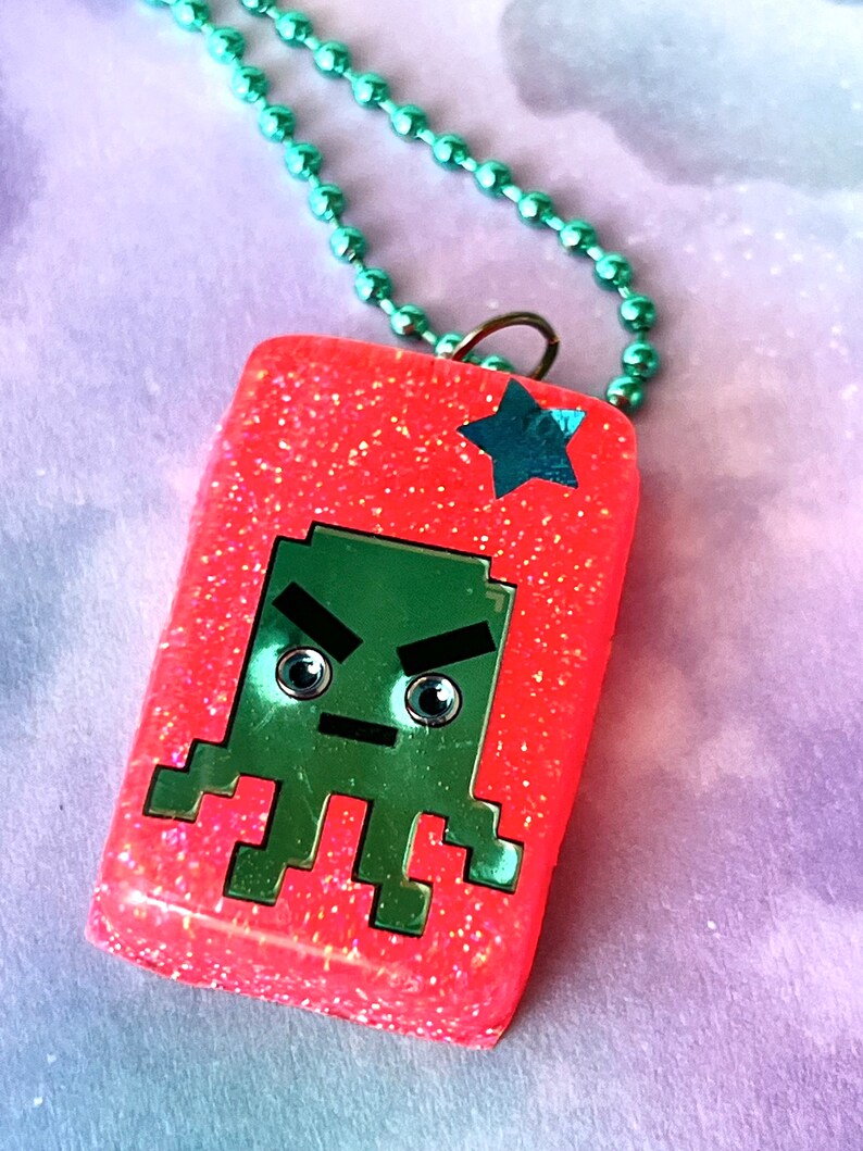Blue Alien 8-bit Resin Necklace - Etsy