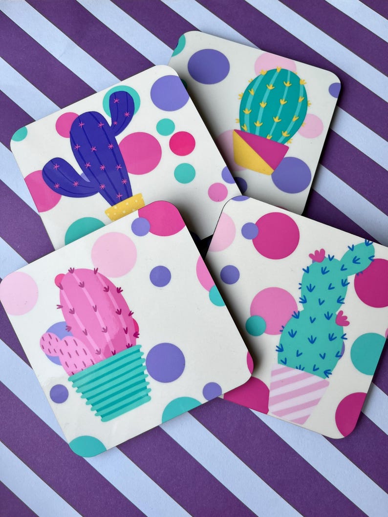 Pastel Polka Dots Cactus Coasters - Etsy
