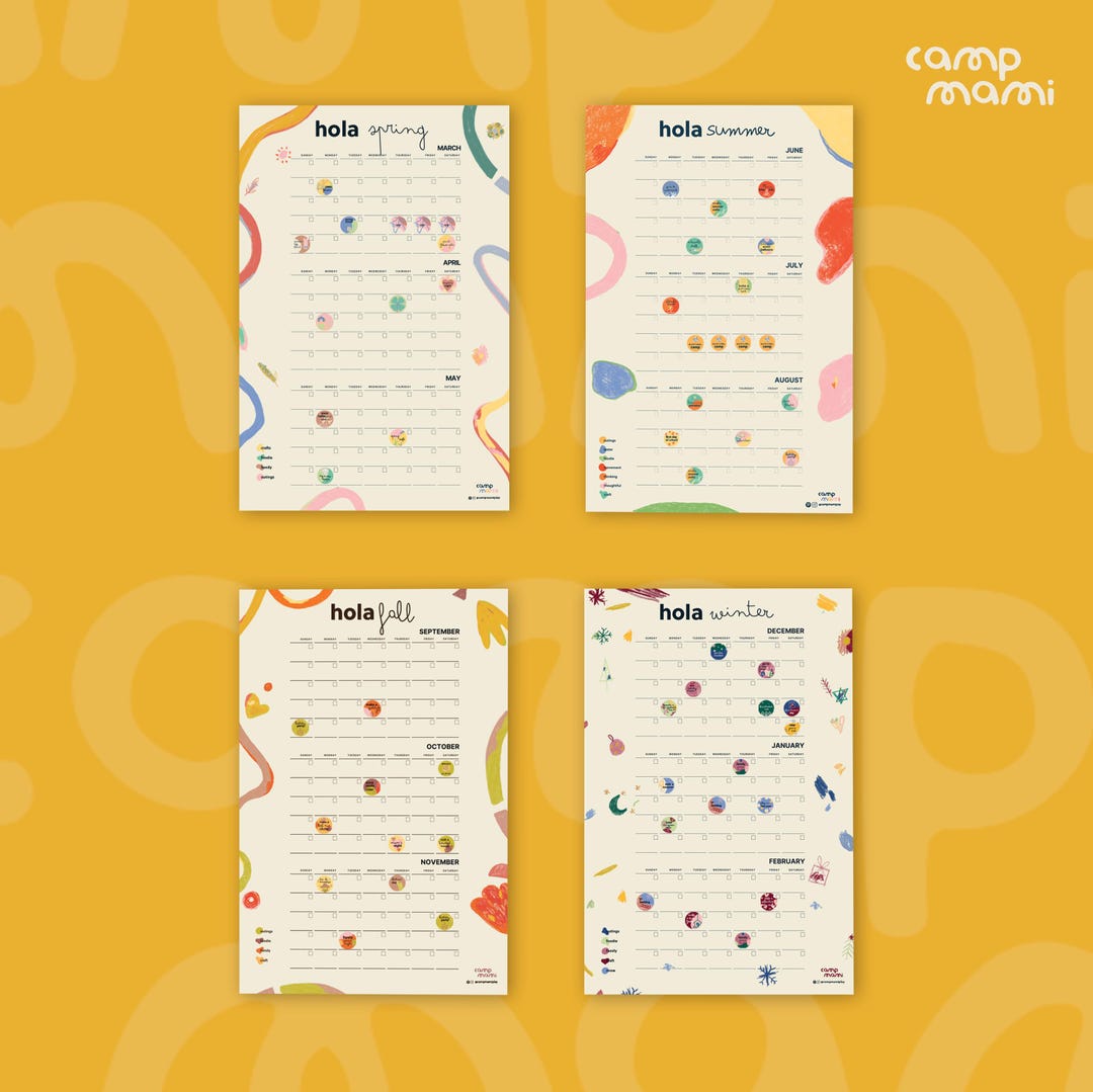Seasonal Calendar Set of 4 (spring, Summer, Fall, Winter), Bucket List ...