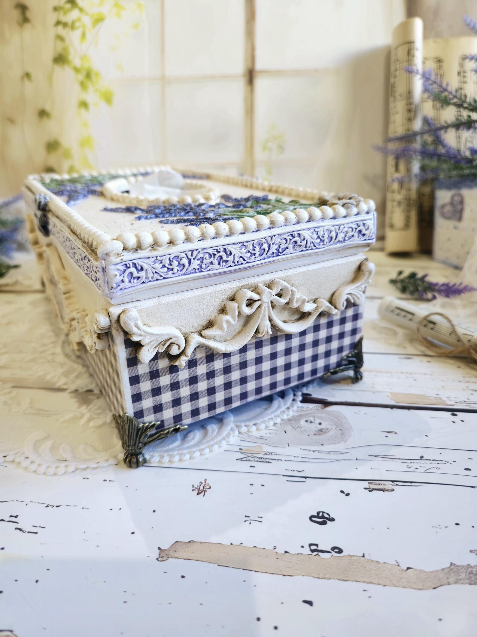 Shabby Chic Tissue Box With Lavender Provence-style Tissue Box– Wooden ...
