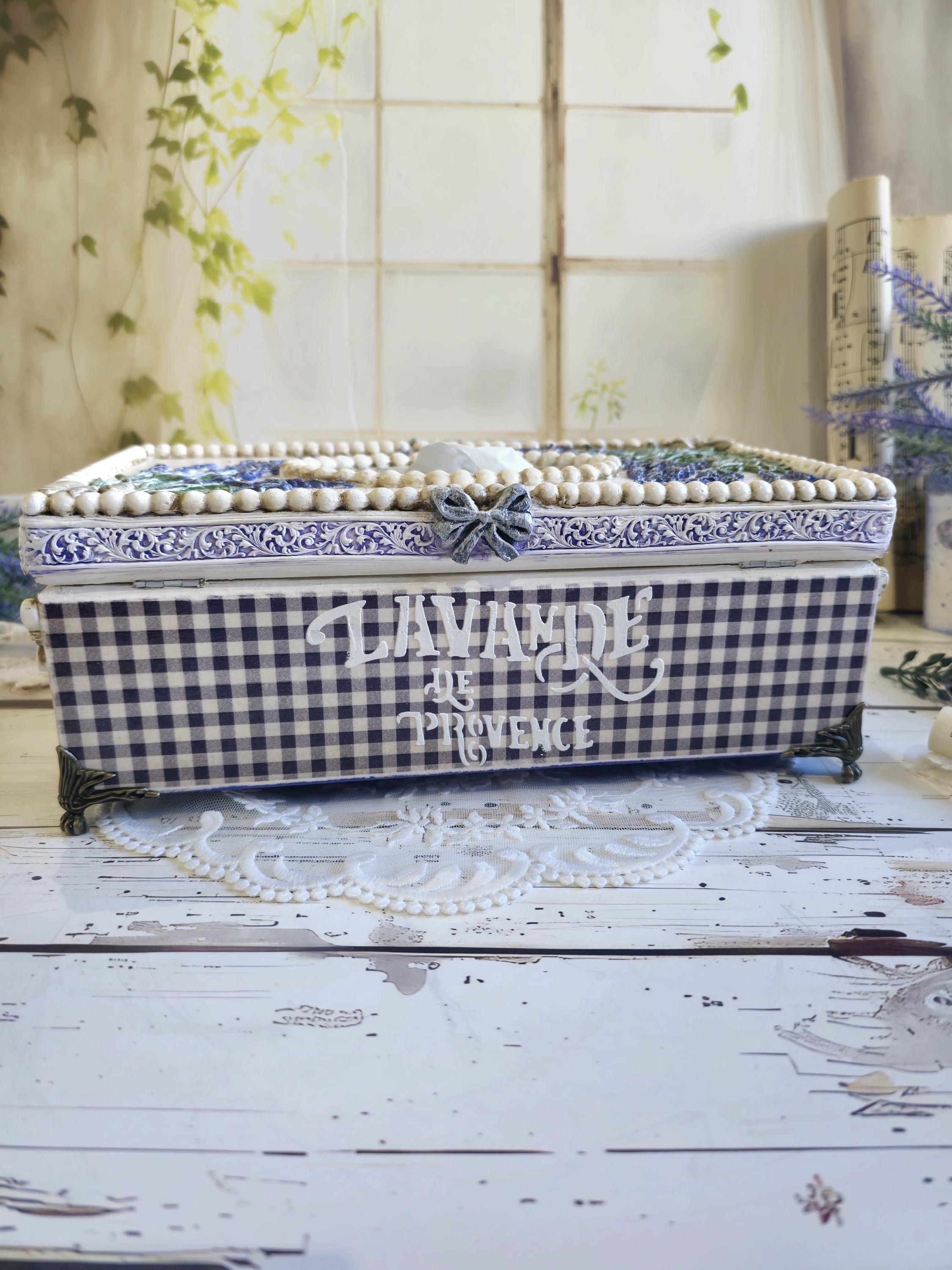 Shabby Chic Tissue Box With Lavender Provence-style Tissue Box– Wooden ...