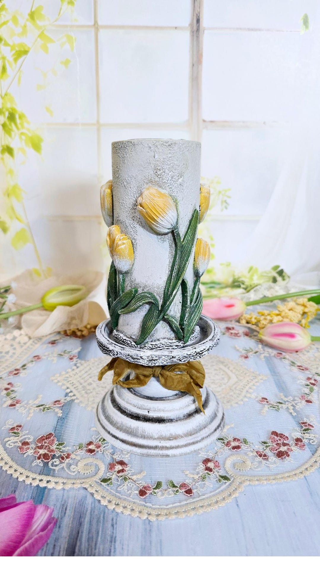 Vintage Spring Tulip Candle Holder – 3D Floral Tealight Decor ...