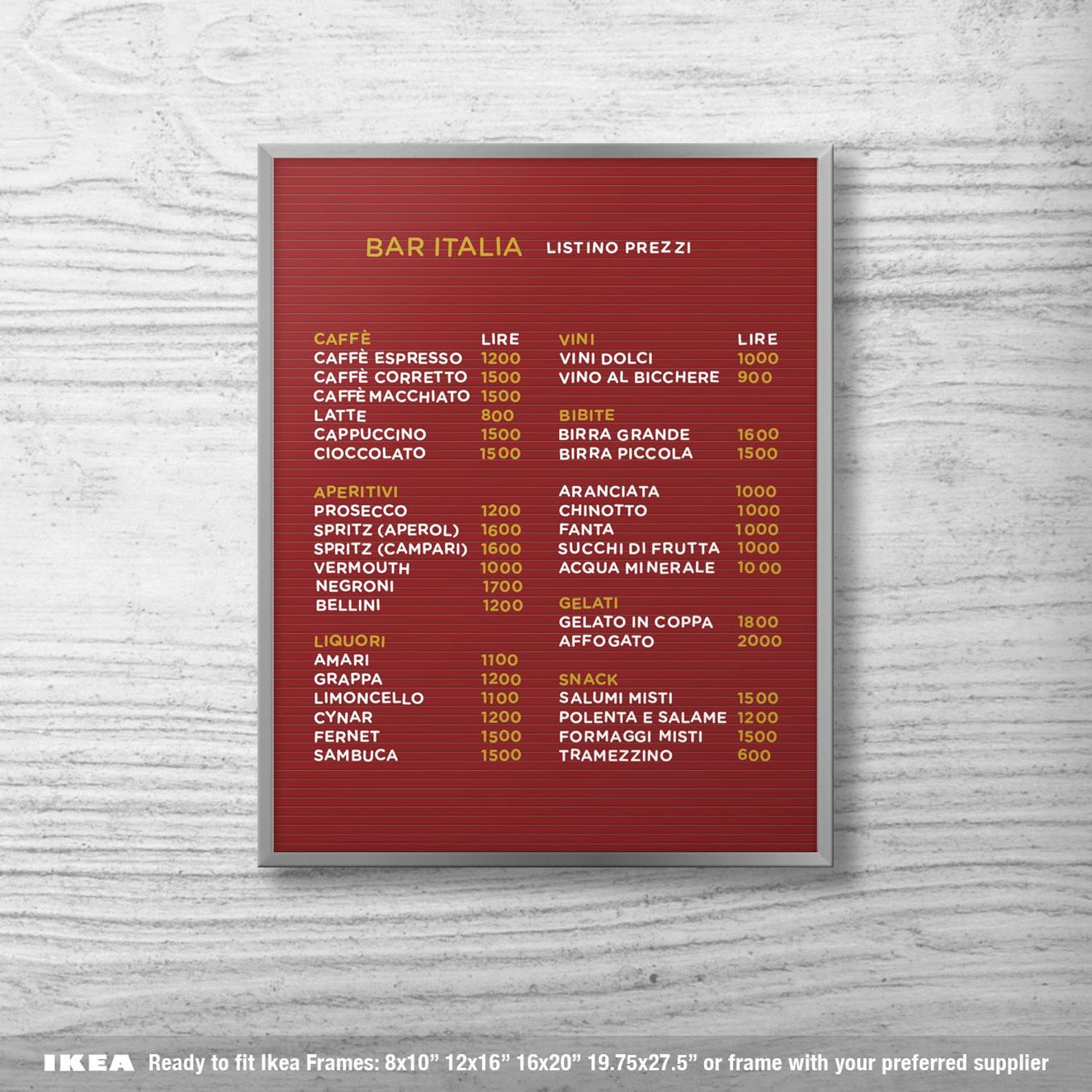 Bar Italia Framable Print • Various Sizes for Your Space • Perfect Gift ...