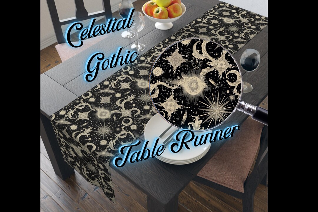 Vintage Celestial Table Runner, Dark Romantic Design Tablecloth ...